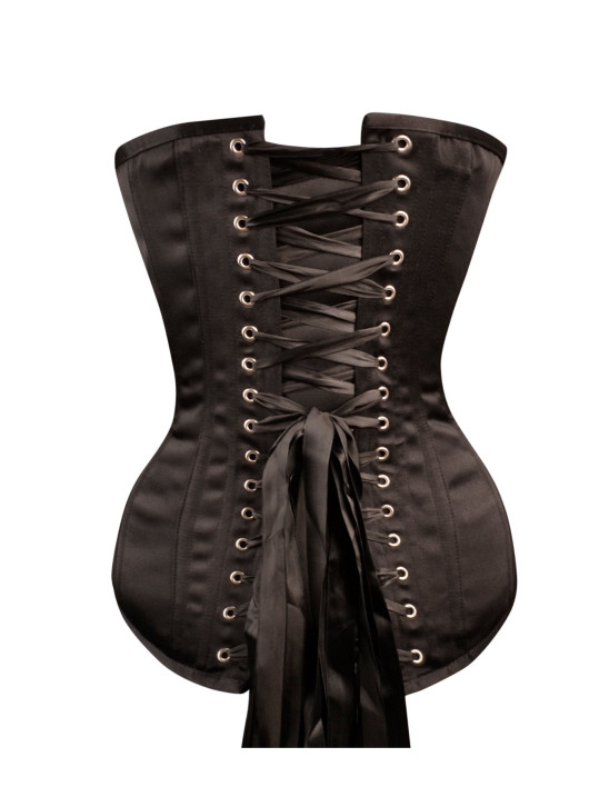 Corset Overbust Longline décolleté en cœur Satin Noir