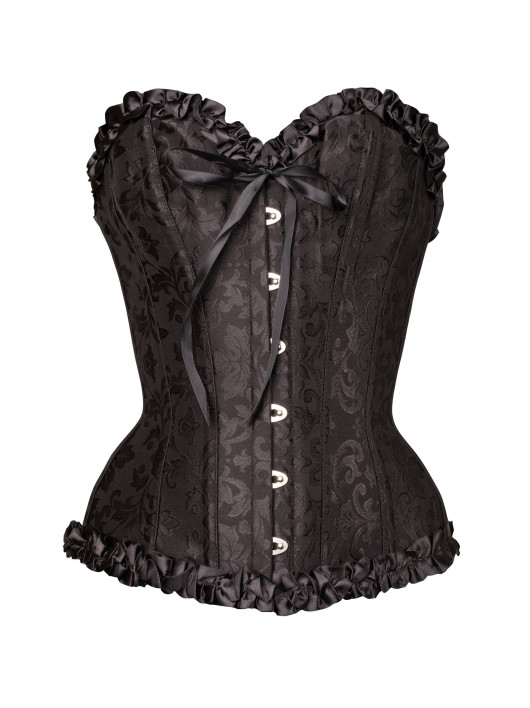 Corset Femme en Brocat Noir avec bord à volants